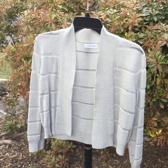 Calvin Klein | Sweaters | Calvin Klein Silver Metallic Cardigan | Poshmark